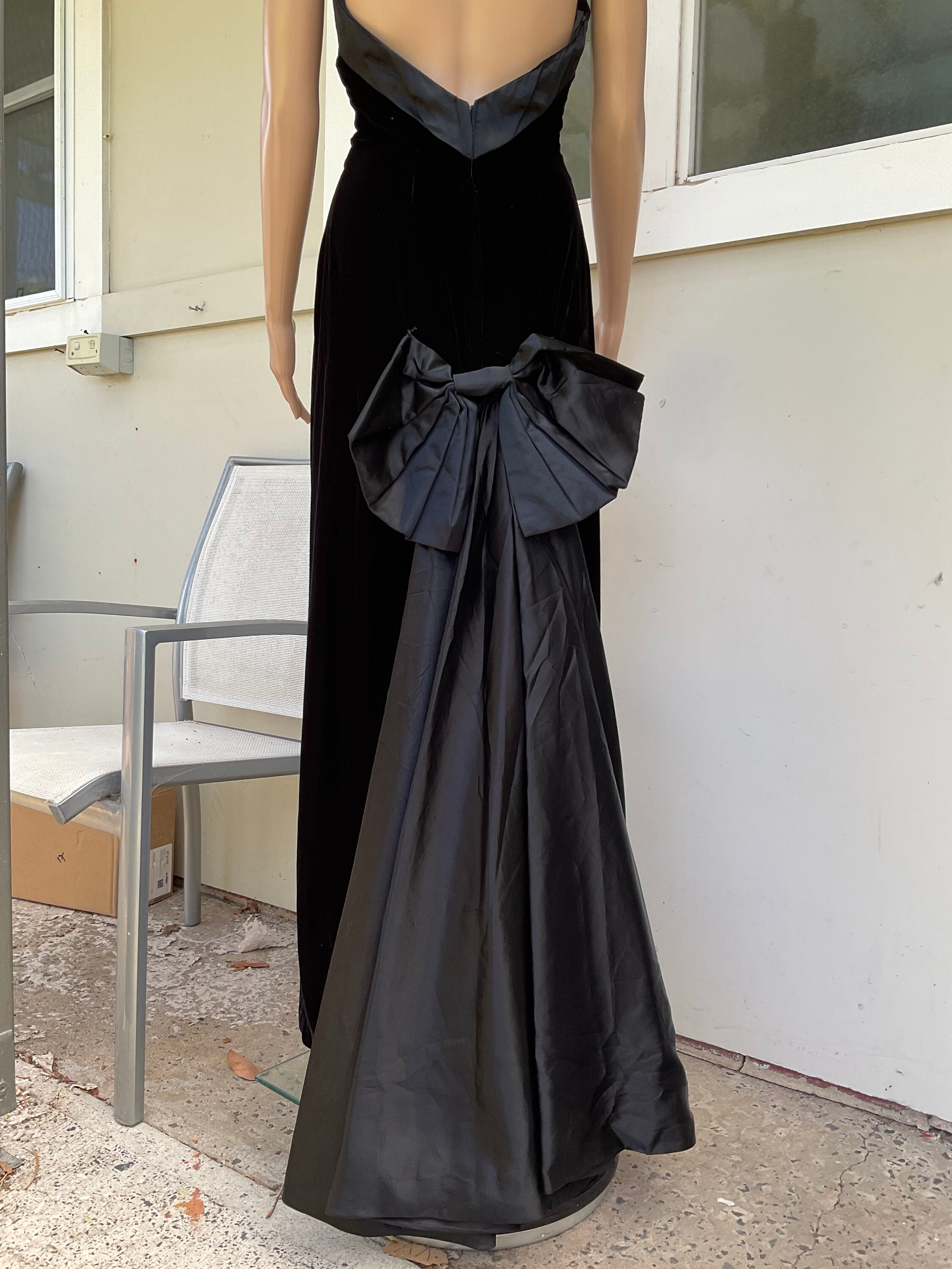Vtg 80s Loralie Black Velvet Column Ball Gown With Bustle S - Etsy