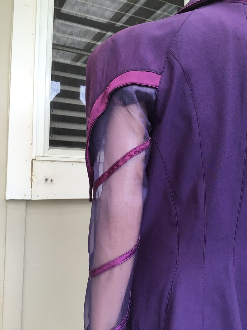 Vtg 80s Cache Purple Narrow Waisted Peplum Style Jacket Illusion ...