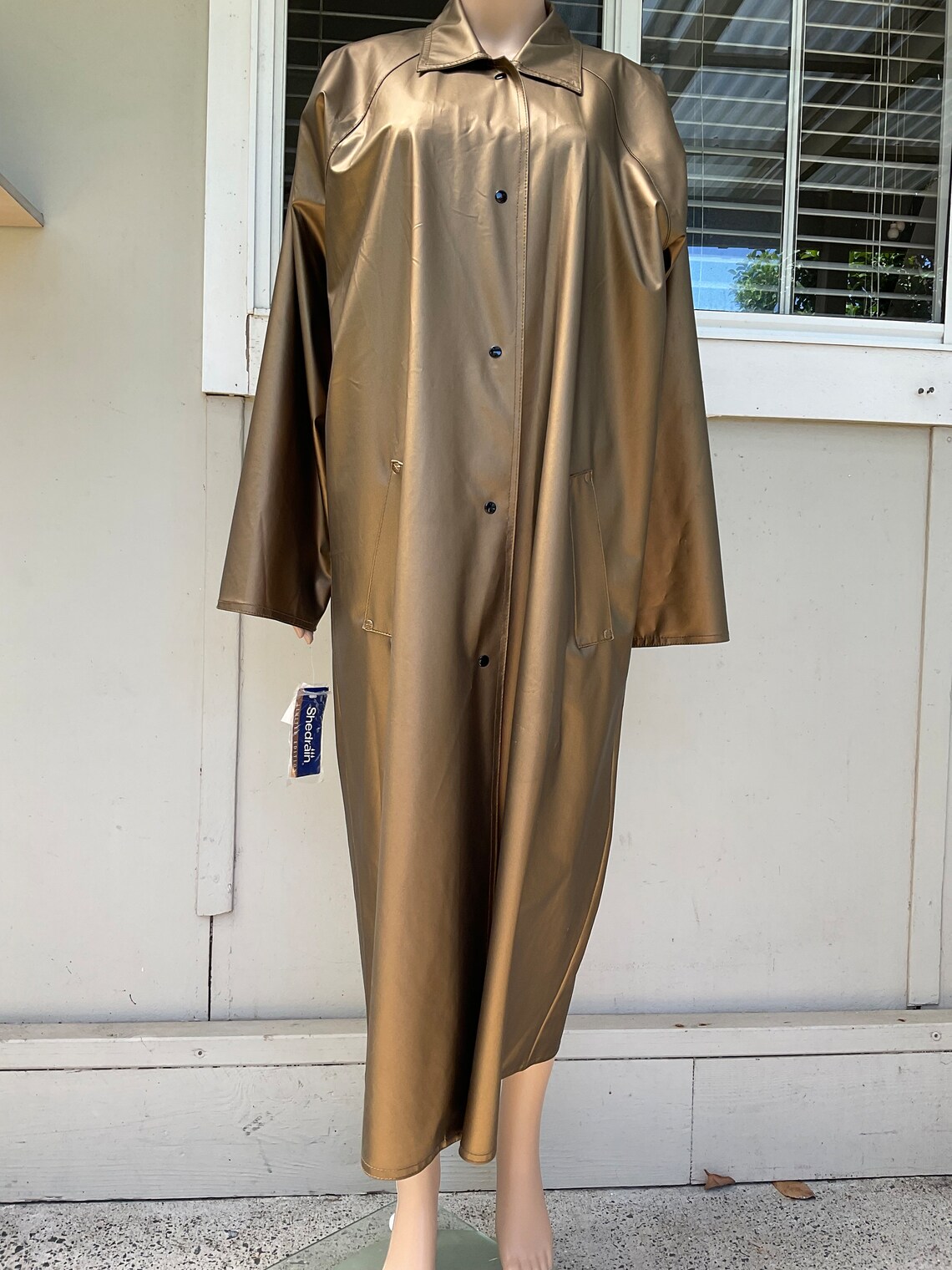 Vtg 80s Shedrain Old Gold Bronze PVC Long Raincoat M - Etsy