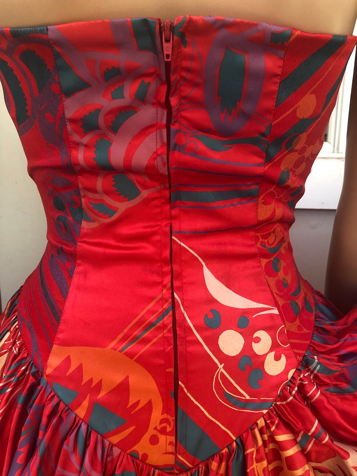 Vtg 80s Studibaker Hawk Screen Printed Asymmetrical Party Dress Red 10 ...