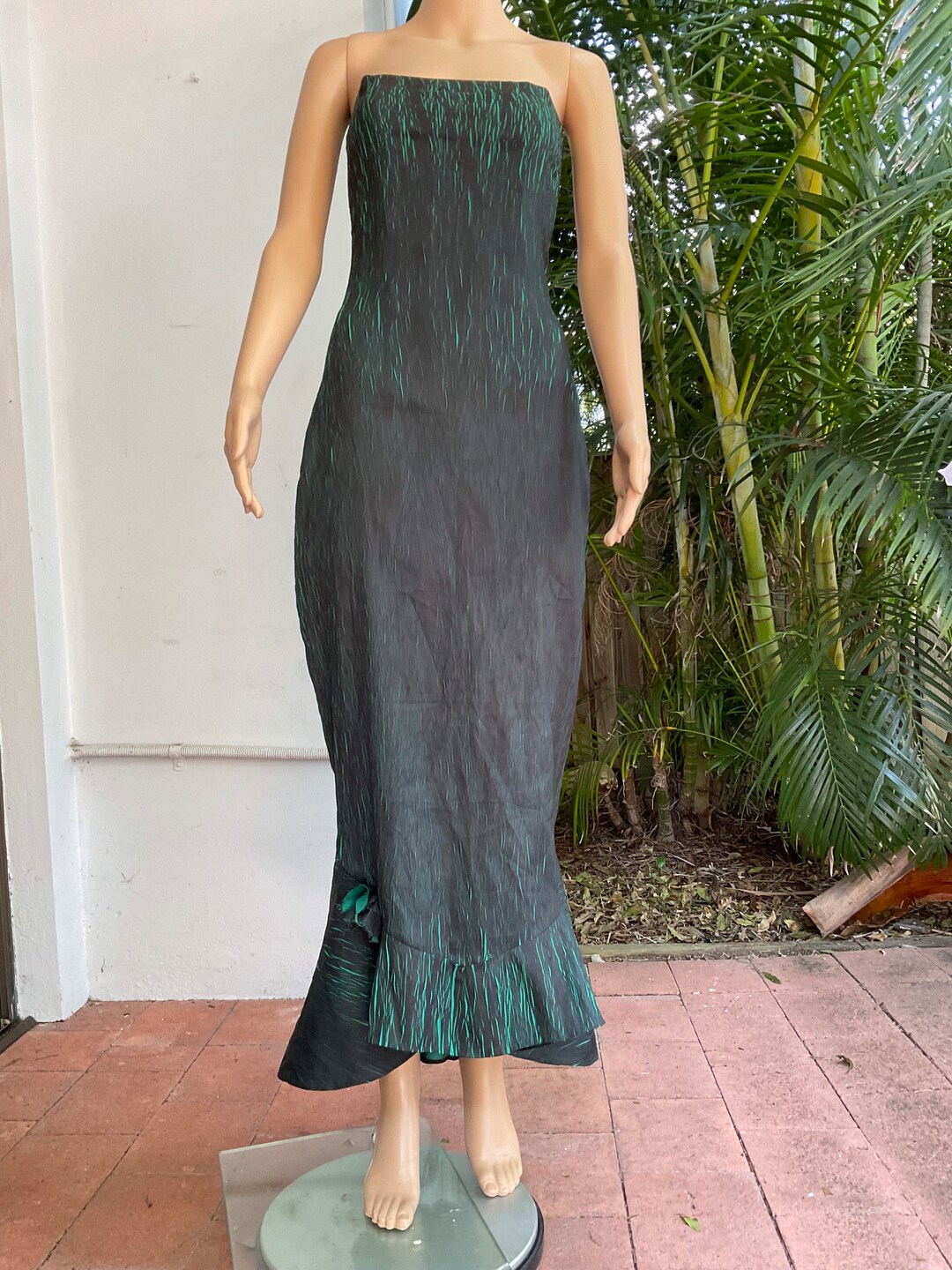 Vtg 80s Black Green Formal Cocktail Mermaid Hem Dress XS - Etsy