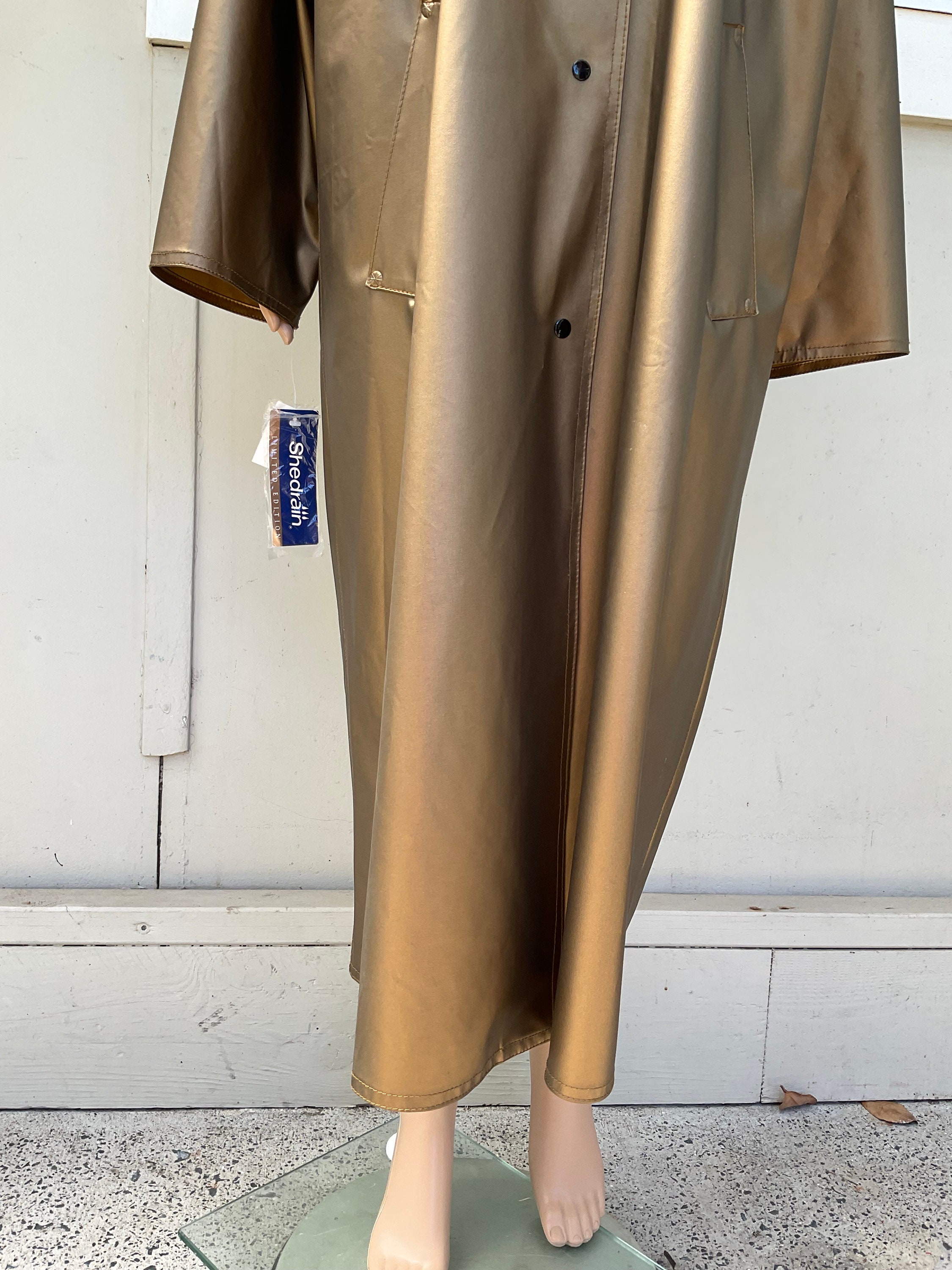 Vtg 80s Shedrain Old Gold Bronze PVC Long Raincoat M - Etsy