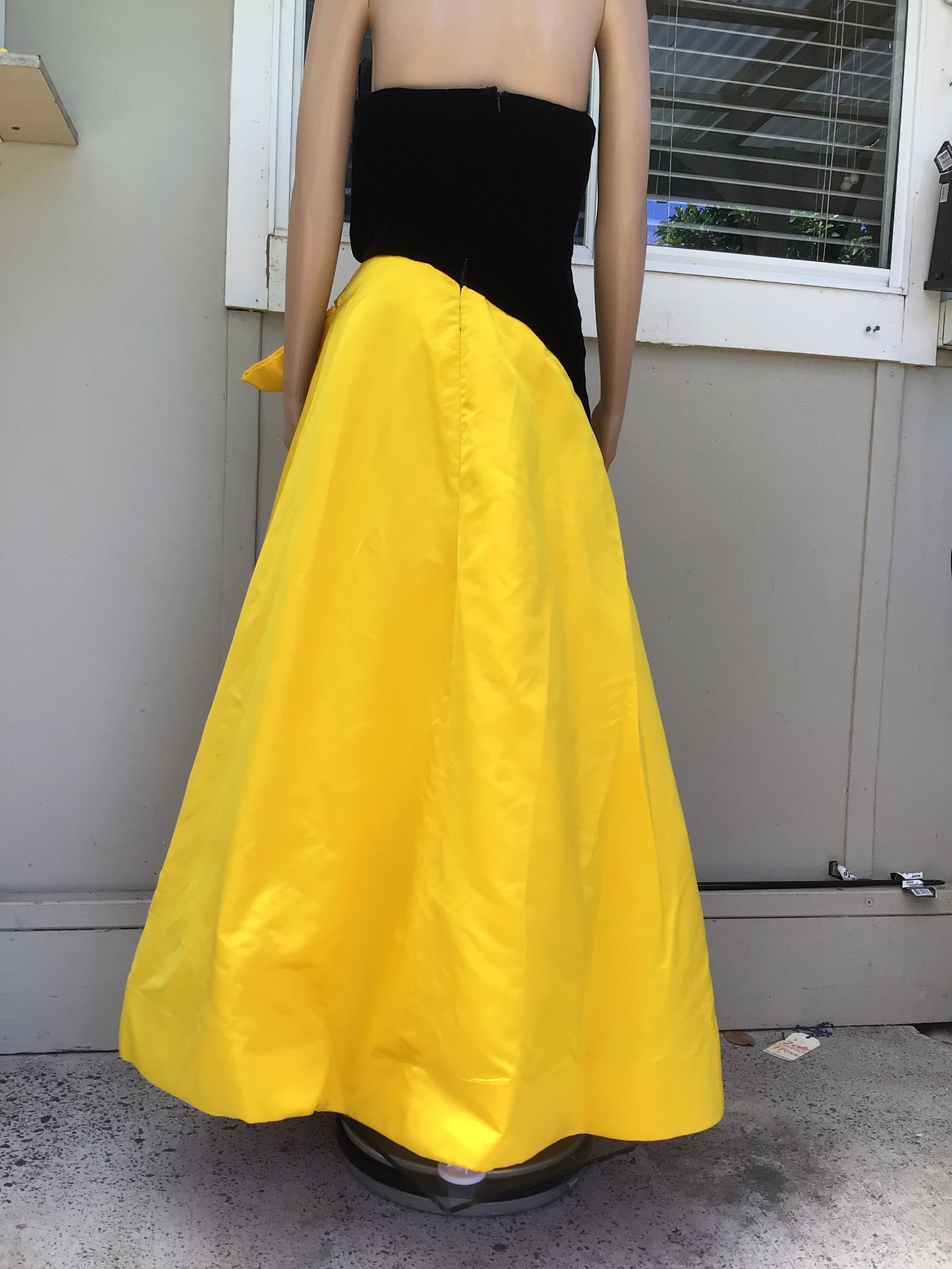 Vtg 80s Scaasi Collectible Black Yellow Ballgown, Evening Formal Dress ...
