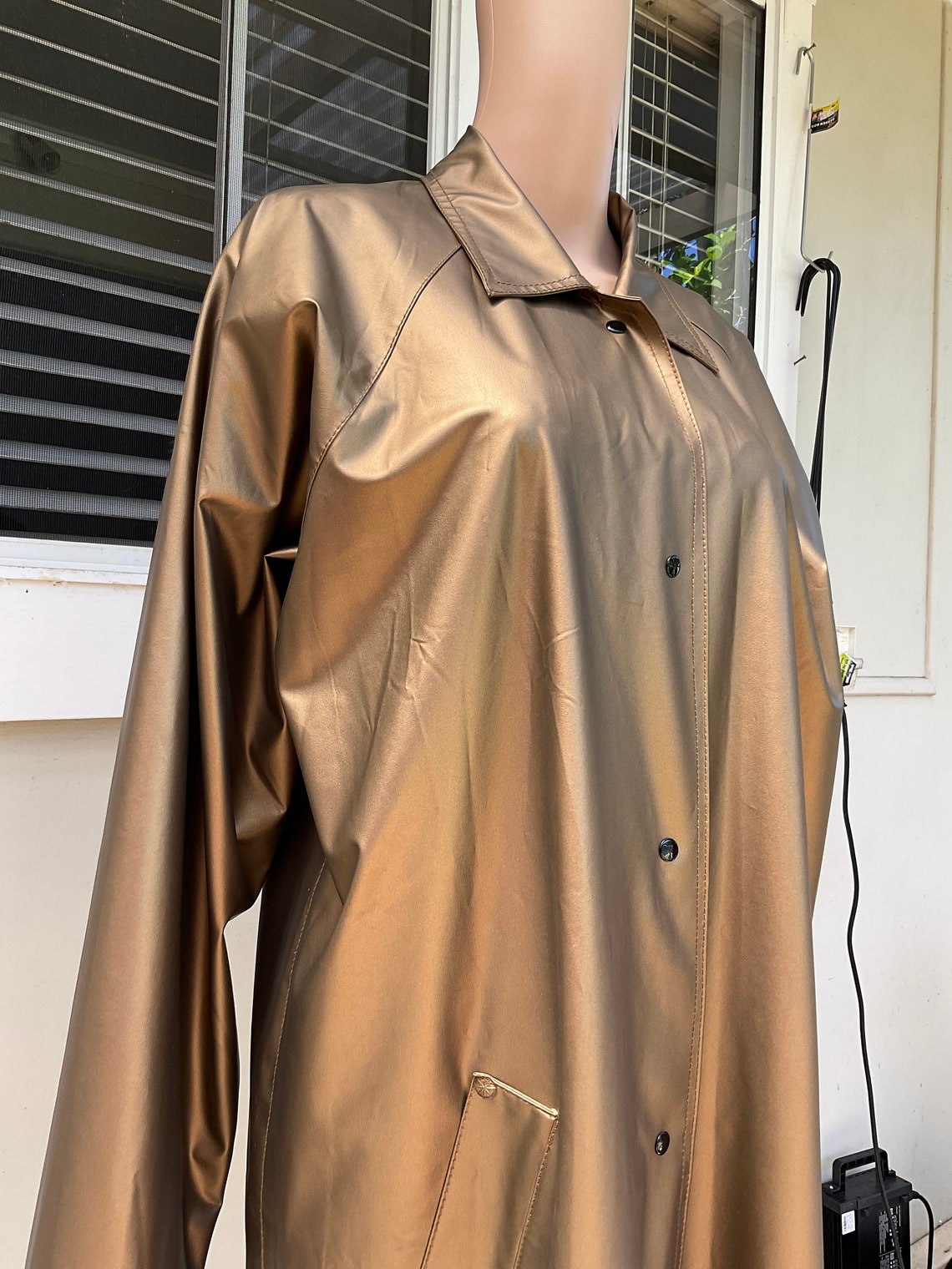 Vtg 80s Shedrain Old Gold Bronze PVC Long Raincoat M - Etsy