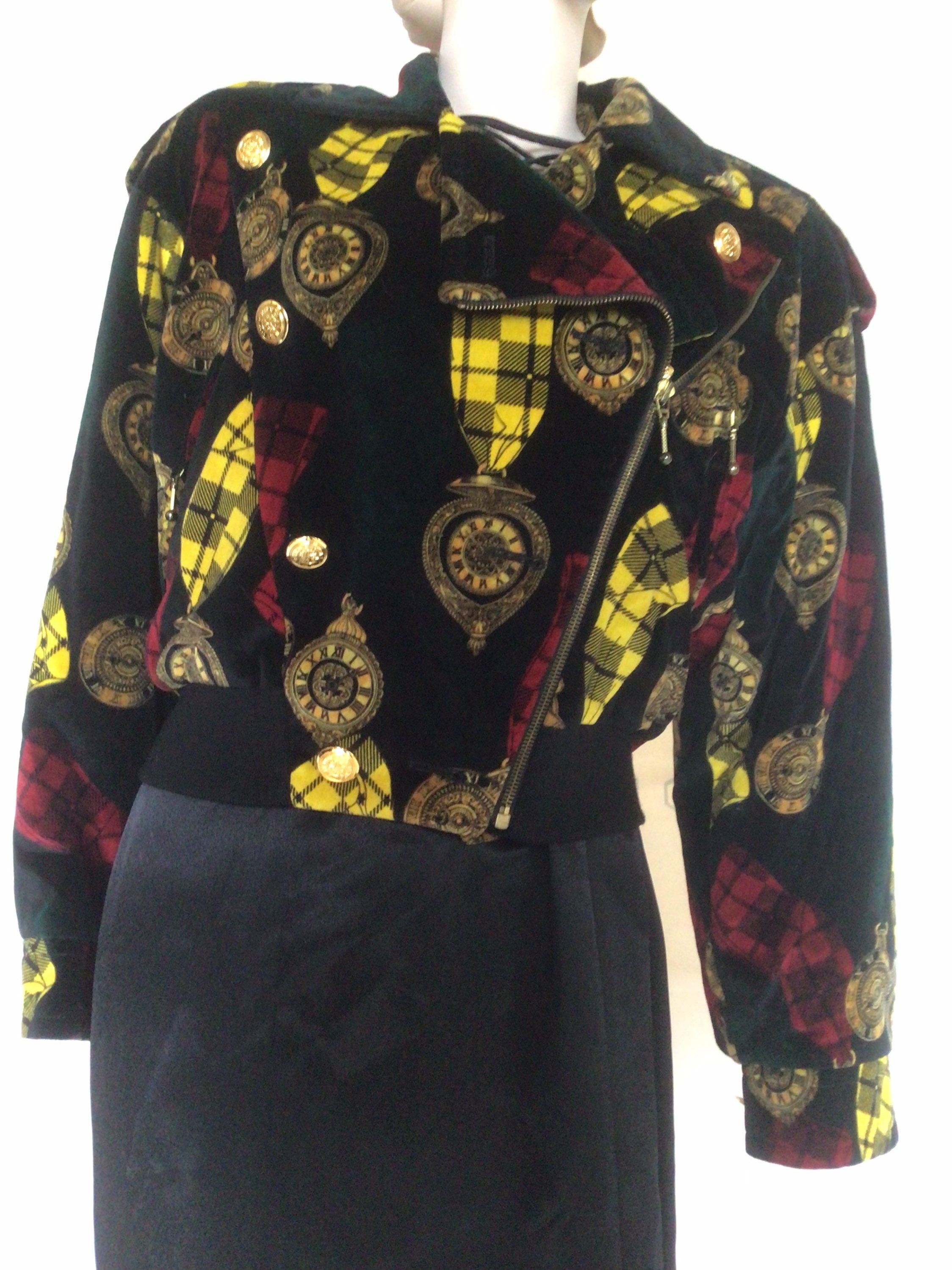 Vtg 80s RARE Escada Designer Dark Green Velvet Clock Insignia Tartan ...