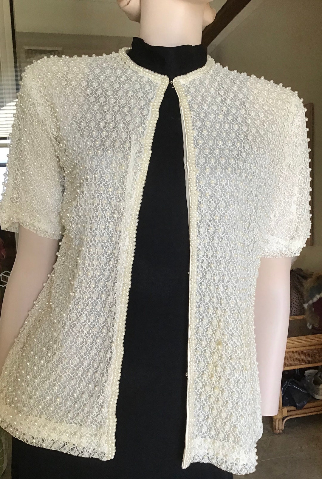 Vtg 60s Pearl Bead Covered Short Sleeve Cocktail Evening Jacket S - Etsy