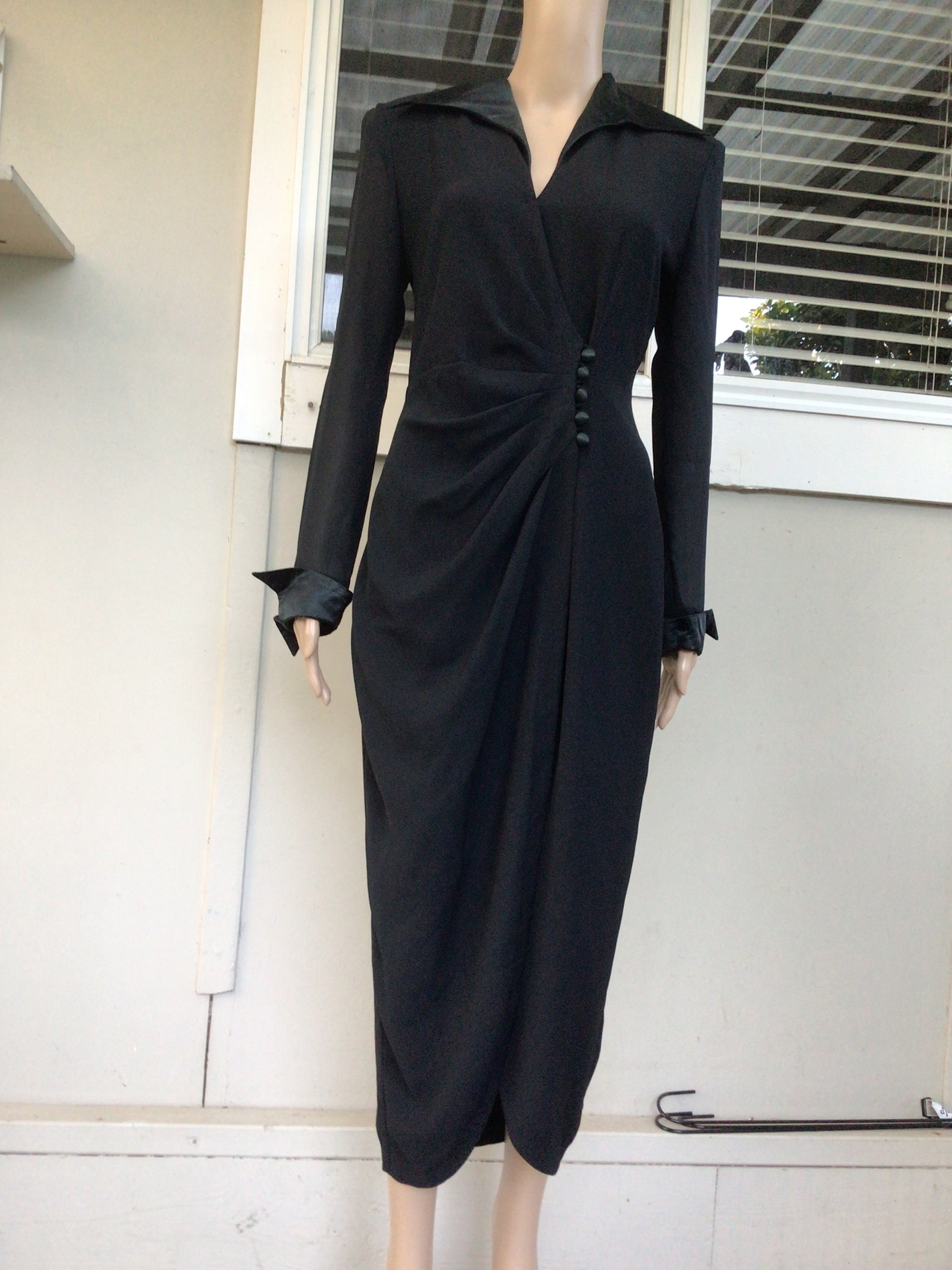 Vtg Cue australia Black Goth Keyhole Long Sleeve Silhouette Dress 10 - Etsy