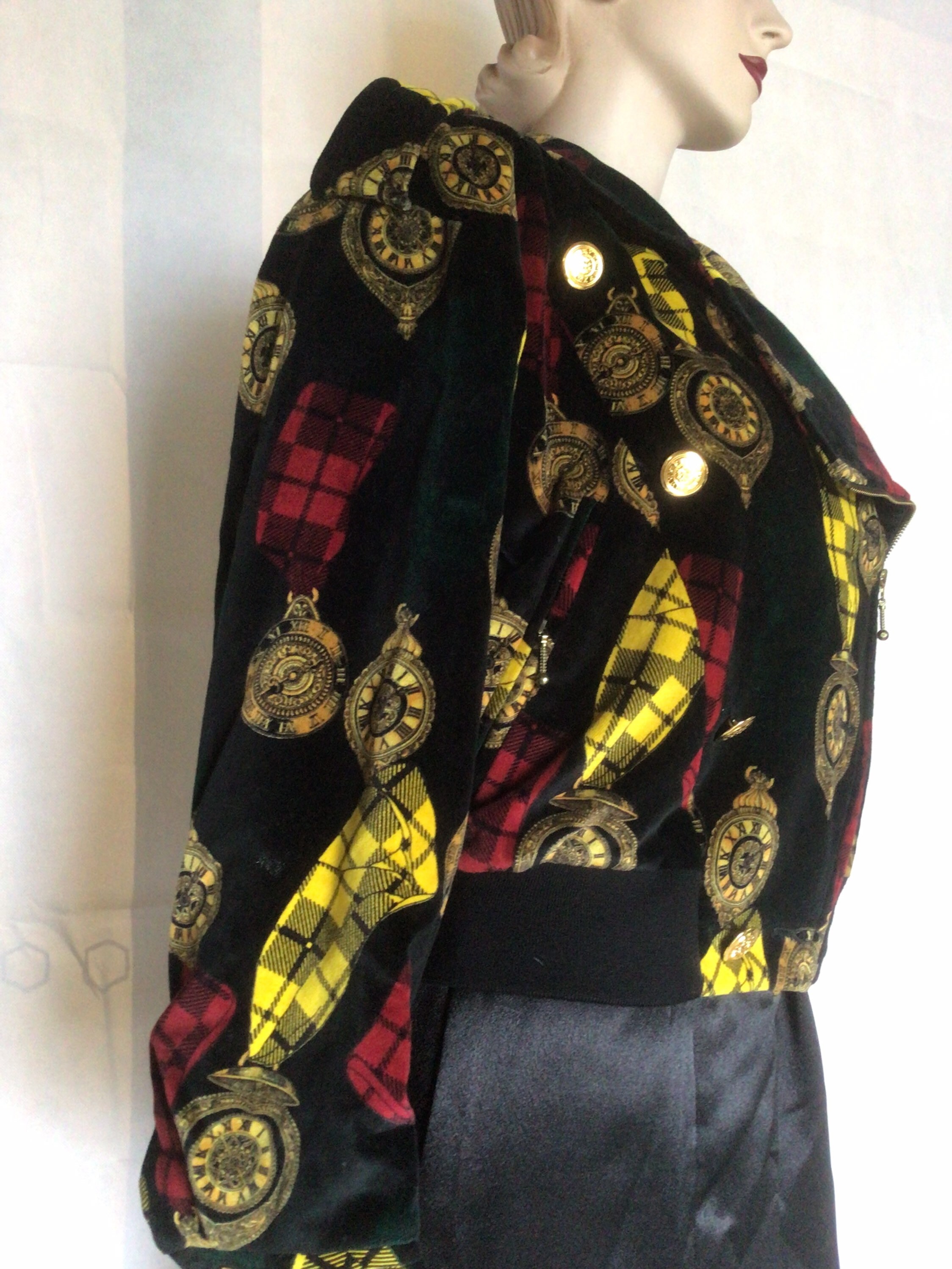 Vtg 80s RARE Escada Designer Dark Green Velvet Clock Insignia Tartan ...