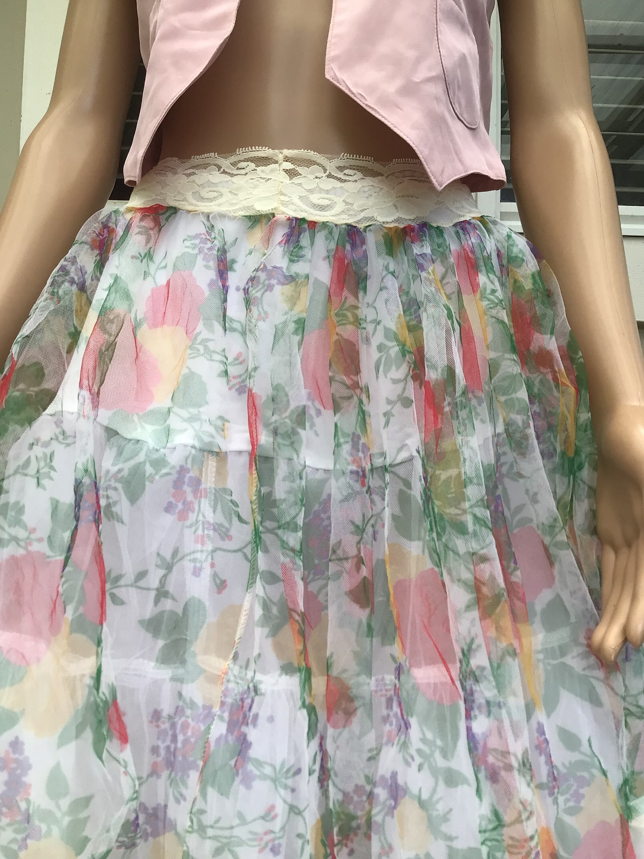 Vtg 60s White Translucent Floral Full Over Skirt Crinoline Lace One ...