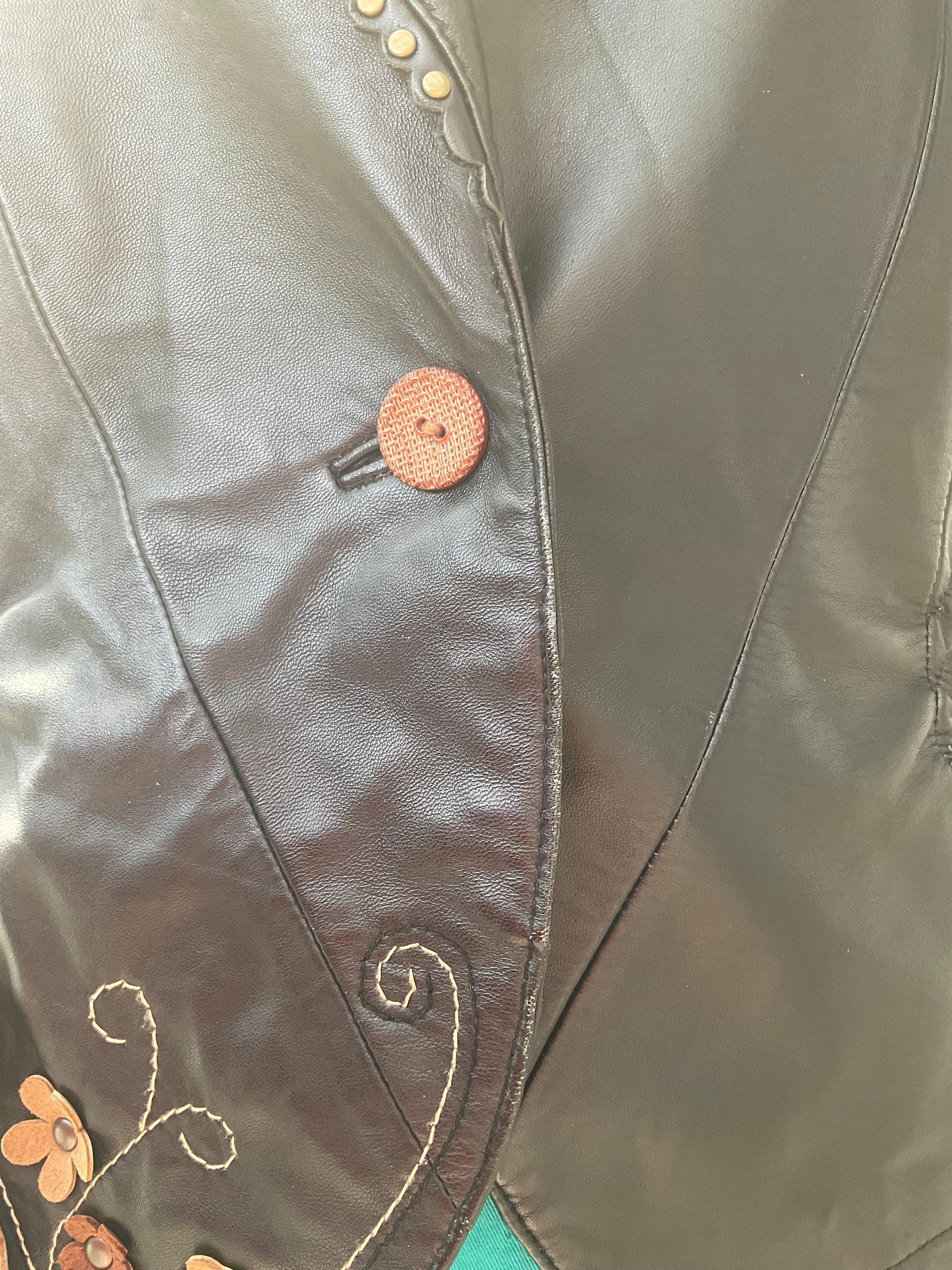 Vtg 90s Wilsons USA Black Leather Vest Waistcoat 3D Embellished L - Etsy