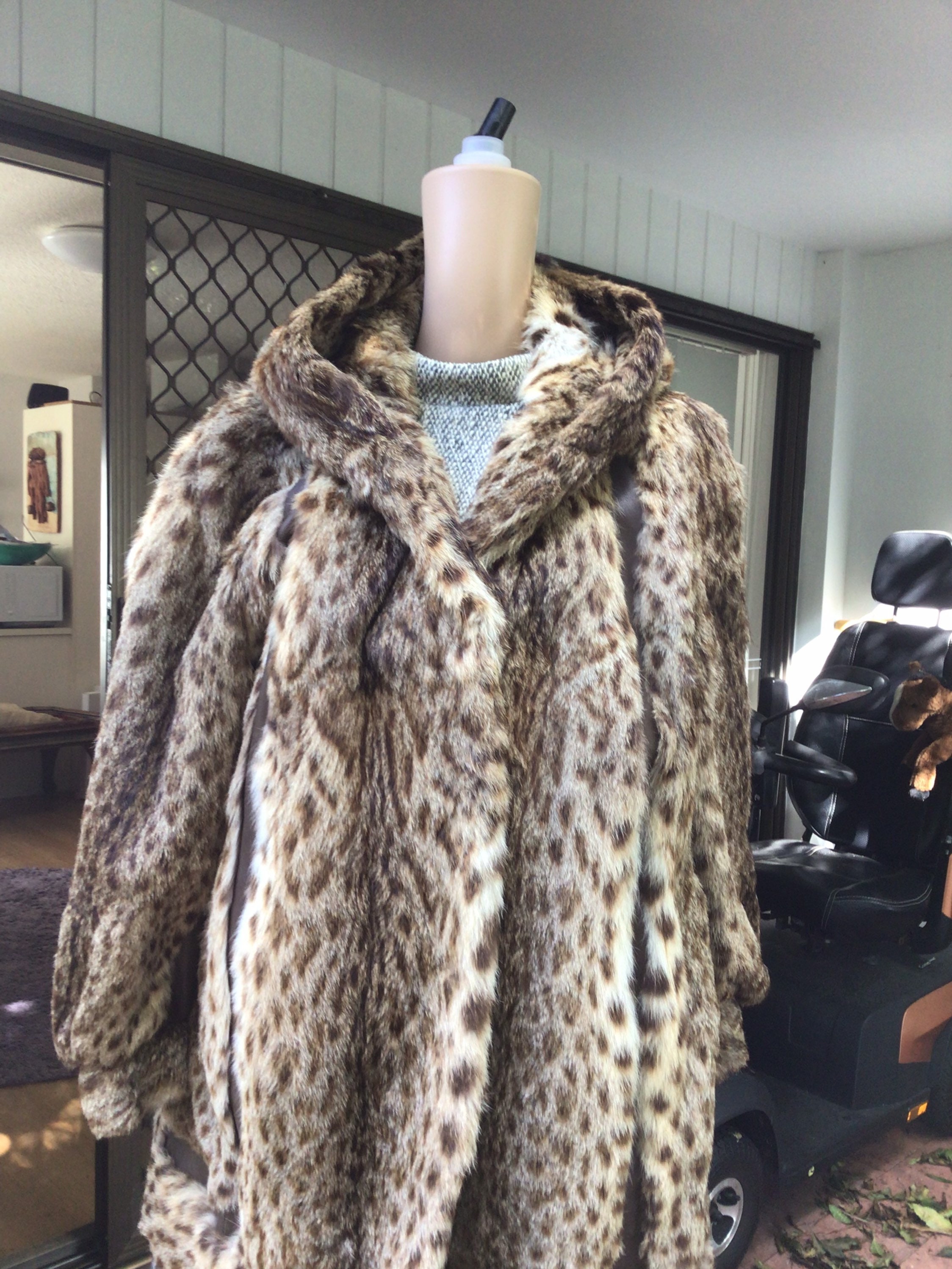 Vtg 70s Genuine Bobcat Fur Hooded Jacket With Leather Chevron - Etsy