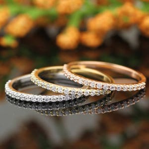 14K Tri Color Diamond Band Anniversary Band Wedding Band Stackable Band ...