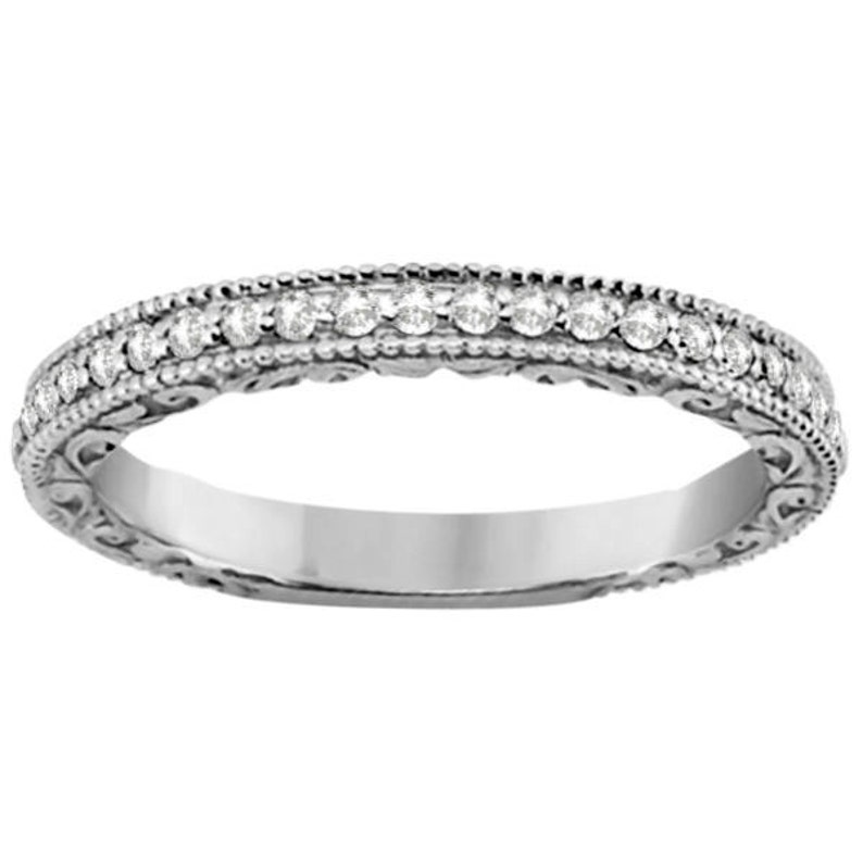 Milgrain & Filigree Diamond Wedding Band sculptural Antique - Etsy