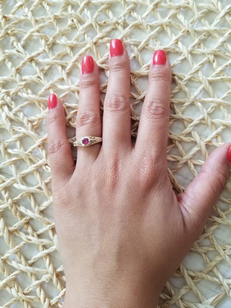 Vintage Solid 14k Yellow Gold Lab Created Ruby Ring - Etsy