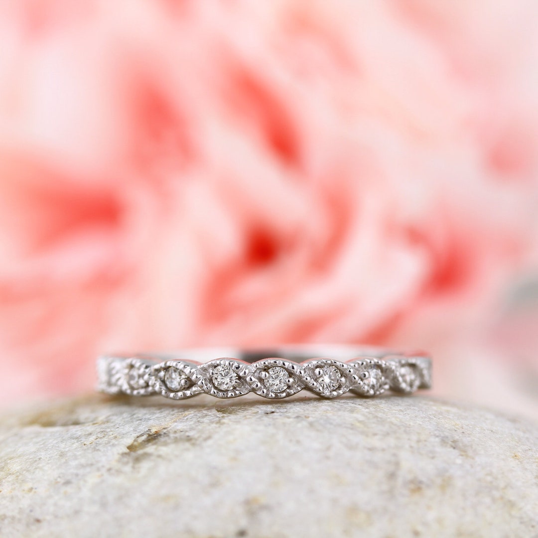 Vintage Style Diamond Twisted Milgrain Pattern 14K White/yellow/rose ...