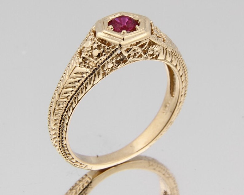Vintage Solid 14k Yellow Gold Lab Created Ruby Ring - Etsy