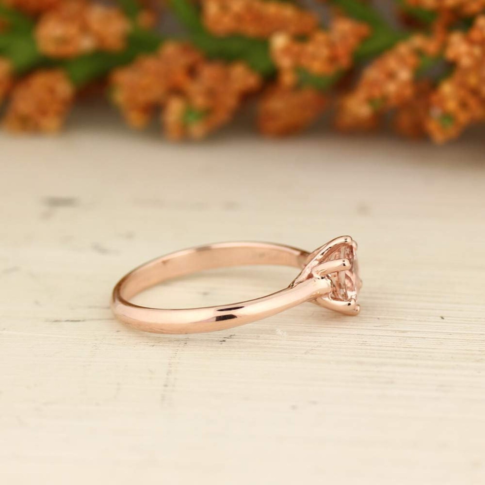 6mm Round Morganite Solitaire Ring in Solid 10K Rose Gold Gem1434 - Etsy