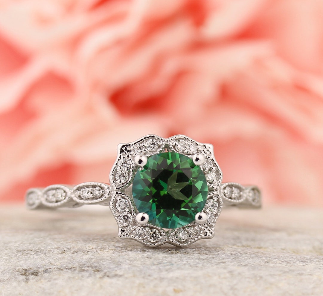 Rainforest Topaz & Diamond Engagement Ring, Vintage Floral Style in 14k ...
