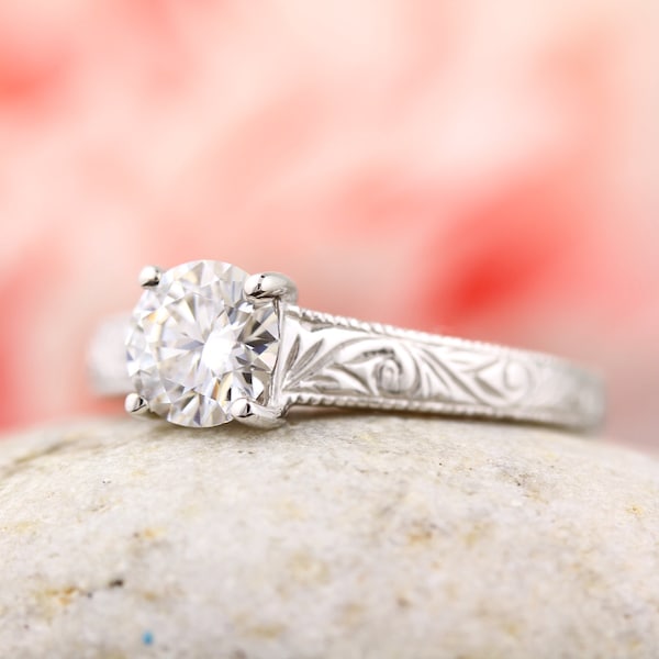 Vintage Style Moissanite Engagement Ring - Etsy