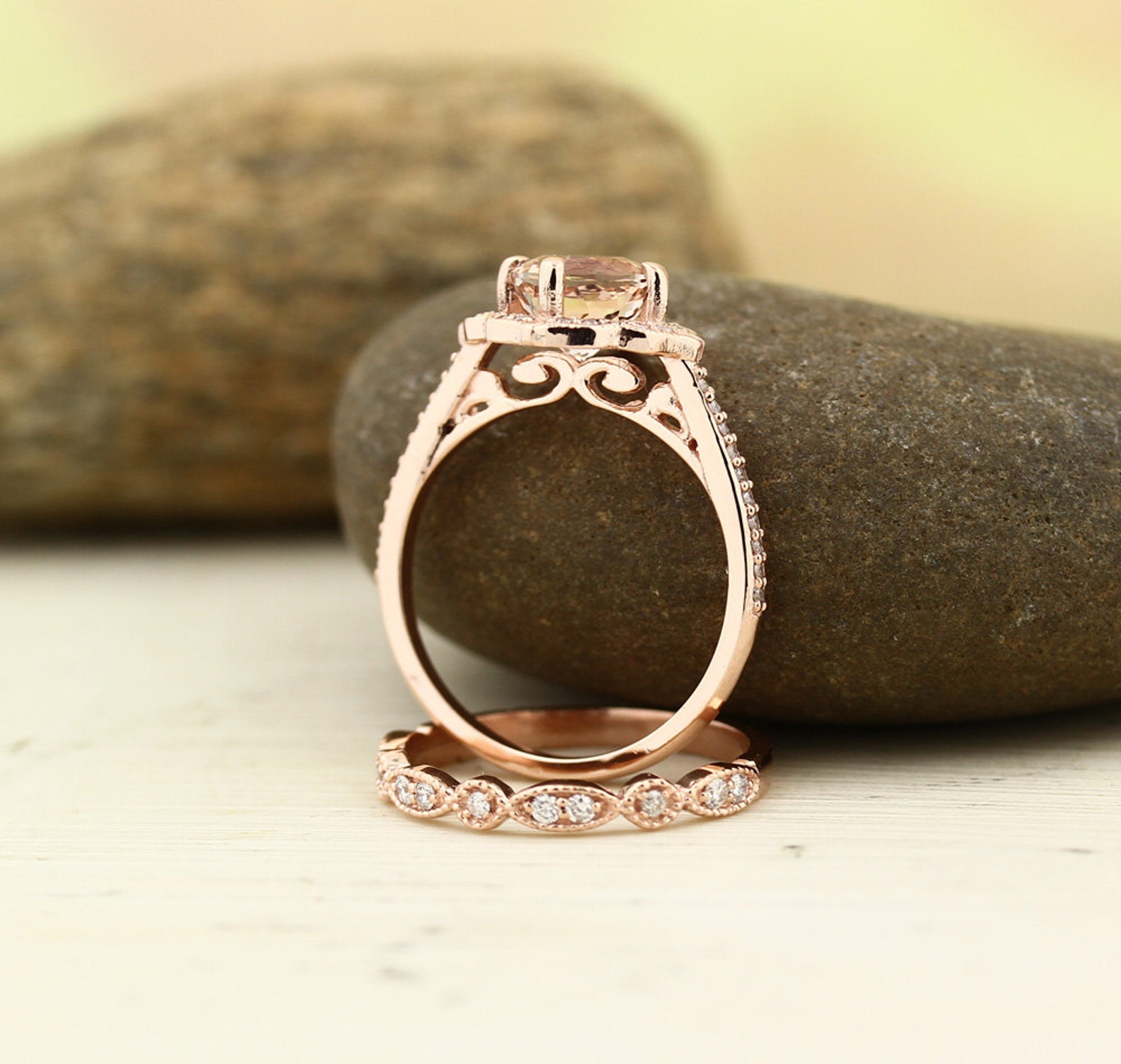 AAA Morganite Engagement Ring Set Diamond Wedding Ring Set - Etsy