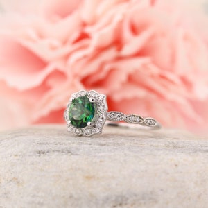Rainforest Topaz & Diamond Engagement Ring, Vintage Floral Style in 14k ...