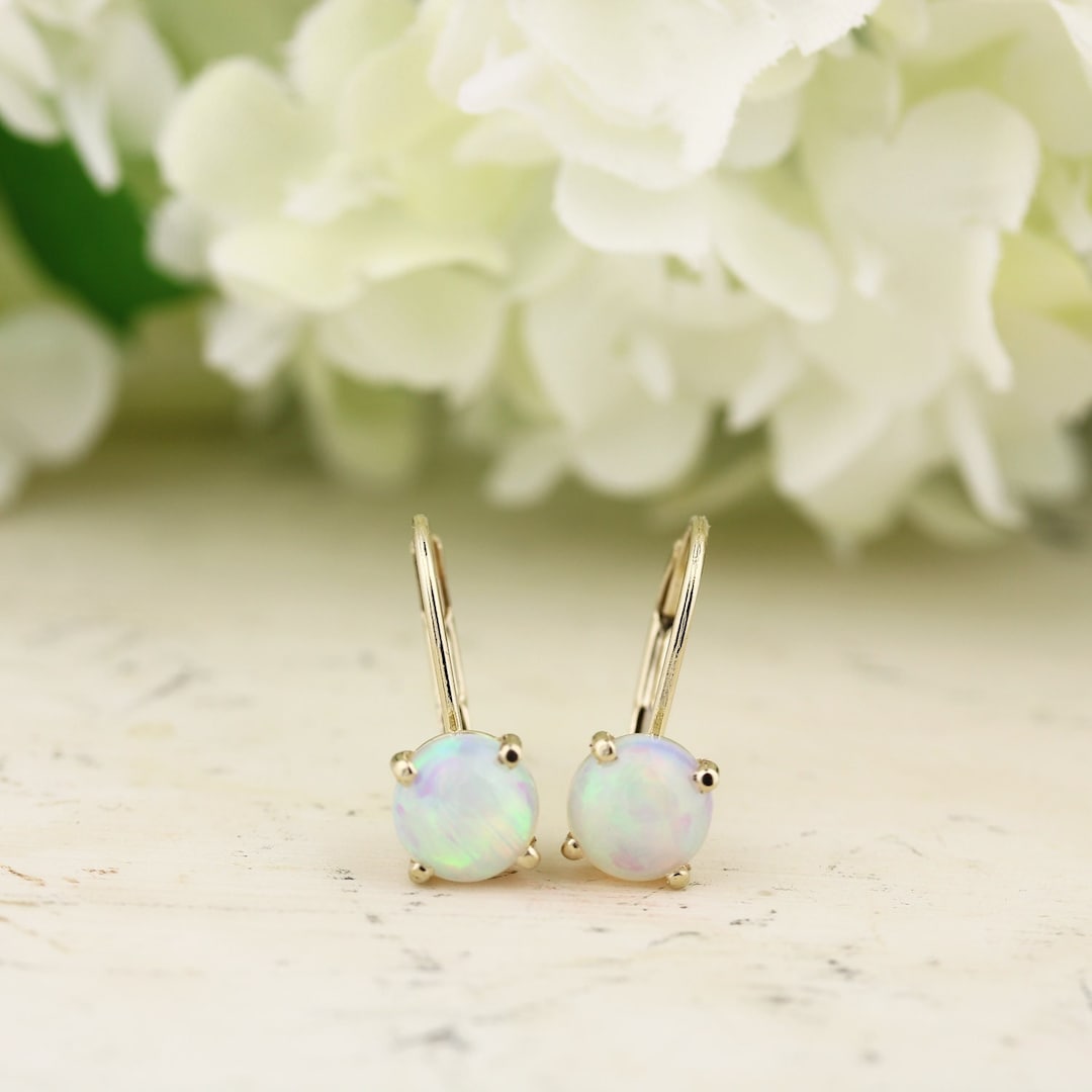 Natural Multi-color Ethiopian Opal Leverback Earrings in 14k Yellow ...