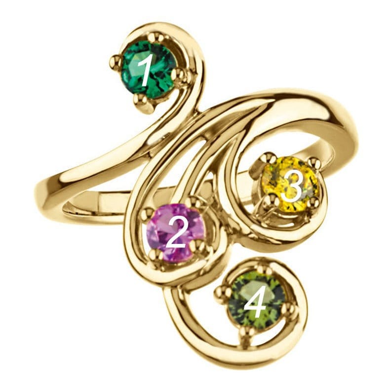 3 or 4 Birthstones Mother's Ring in Solid 10k, 14k White, Yellow , Rose ...