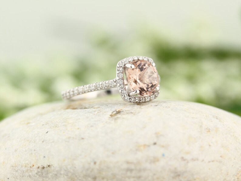 7mm Round 1.15 Ct Natural Morganite Solid 14K White Gold Diamond ...