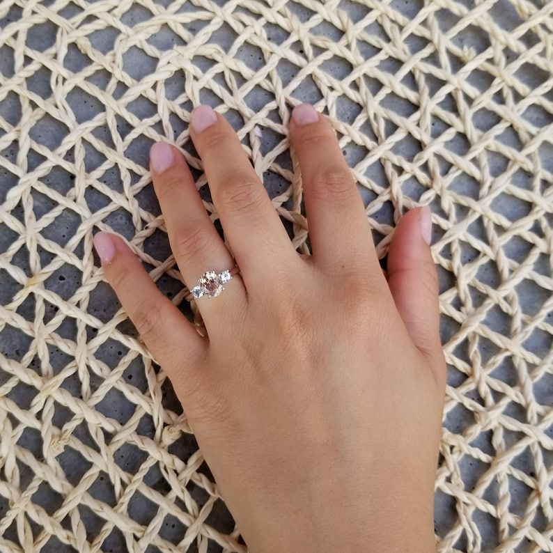 Natural Morganite Solid 14K White Gold White Sapphire - Etsy