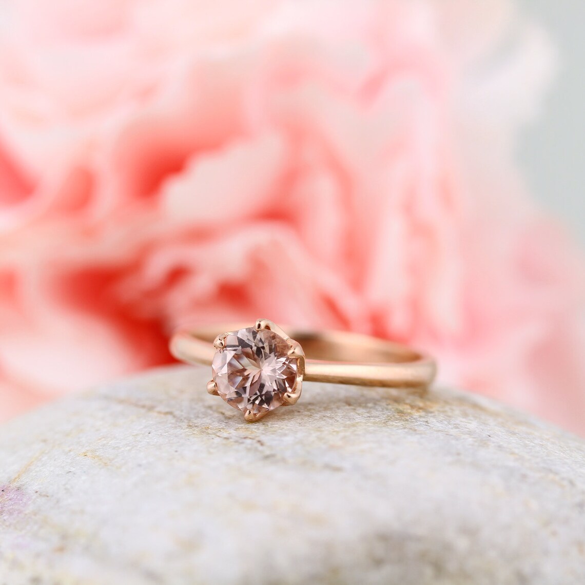 Fancy 6mm Round Morganite Ring in Solid 14K Rose Gold Gem1551 - Etsy