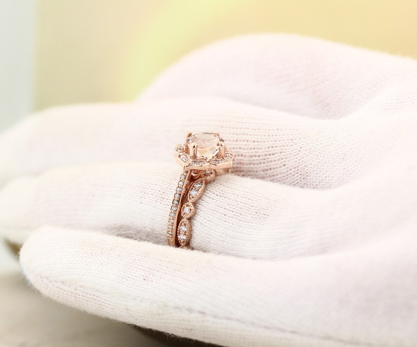 AAA Morganite Engagement Ring Set Diamond Wedding Ring Set - Etsy