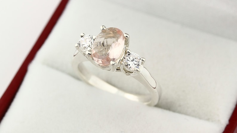 Natural Morganite Solid 14K White Gold White Sapphire - Etsy