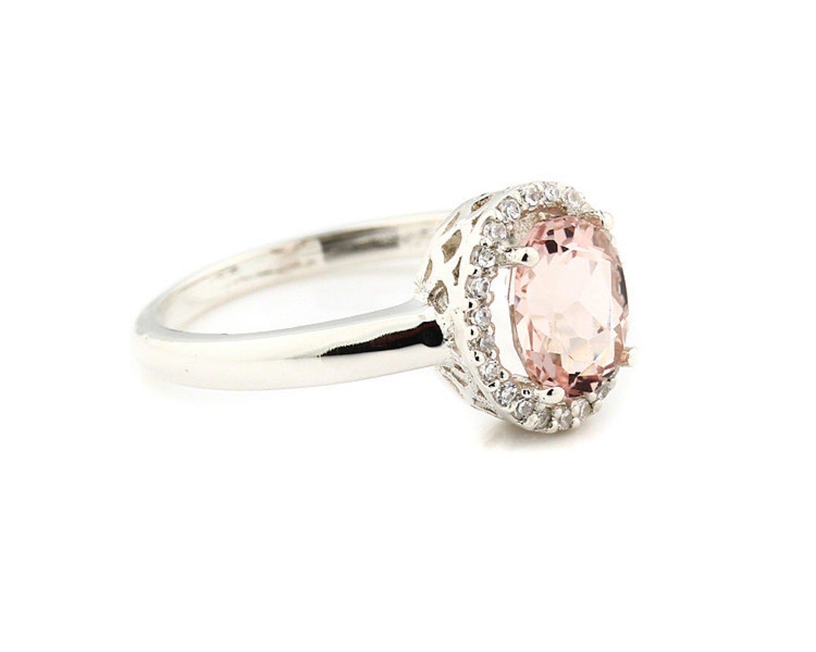 Natural 8x6mm Oval Fancy Color Morganite Solid 14K White Gold Diamond ...