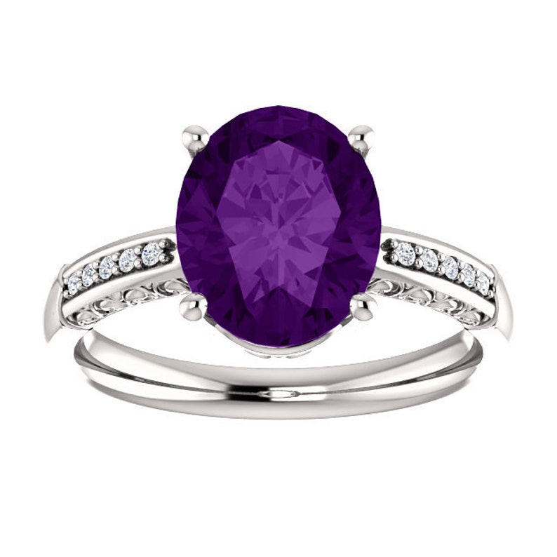 Natural Oval 10x8mm Purple Amethyst Solid 14K White Gold Diamond ...