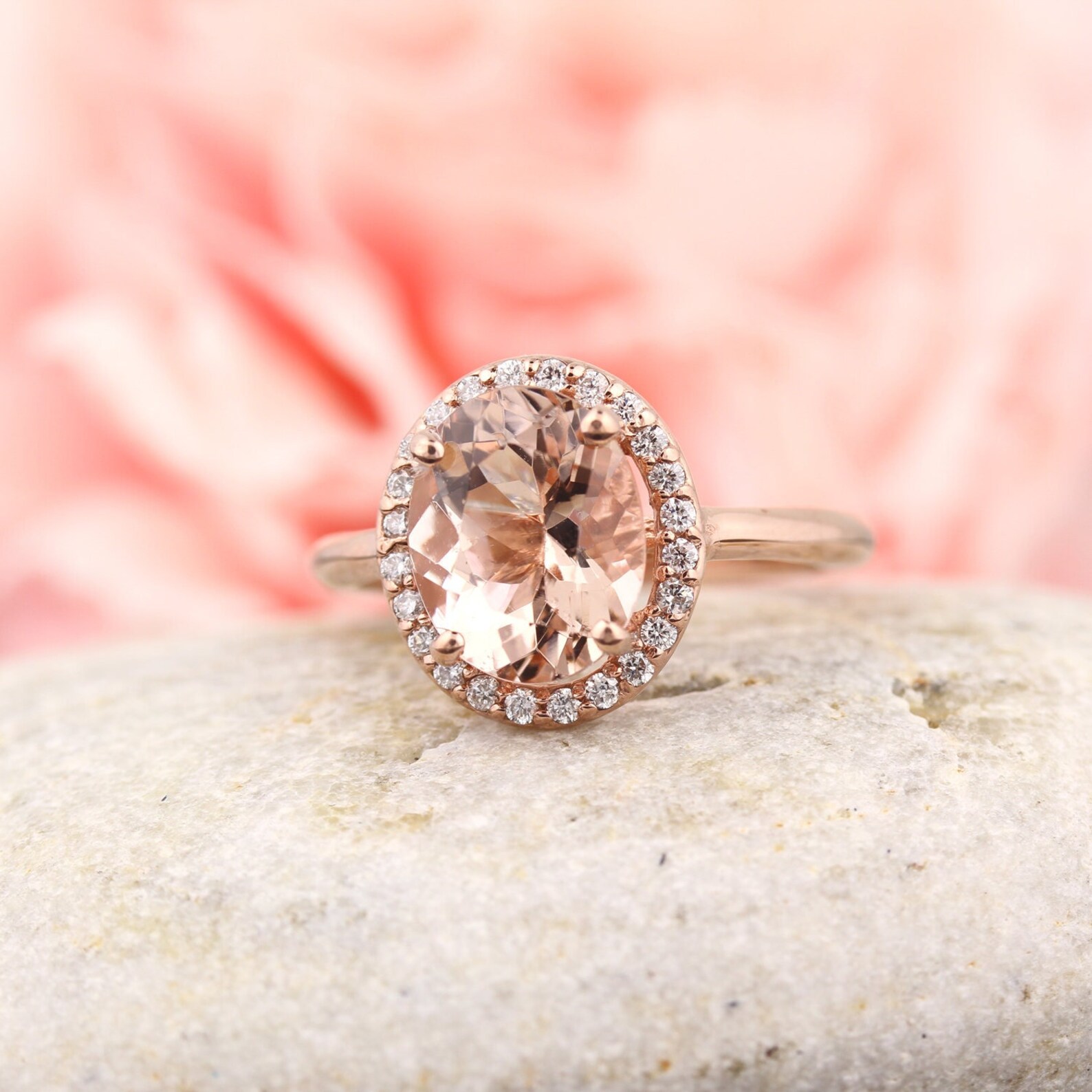 Bridal Set Floral Design AAA Morganite Wedding Set 14K White - Etsy