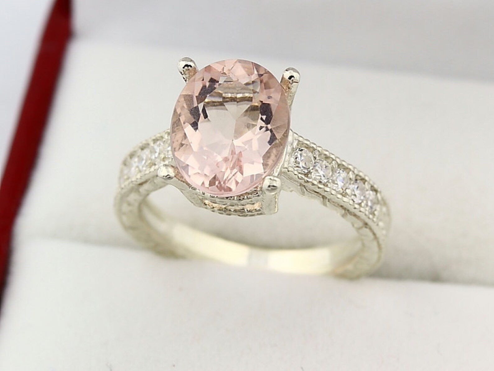 Stunning Natural Morganite Solid 14K White Gold Diamond Engagement Ring ...