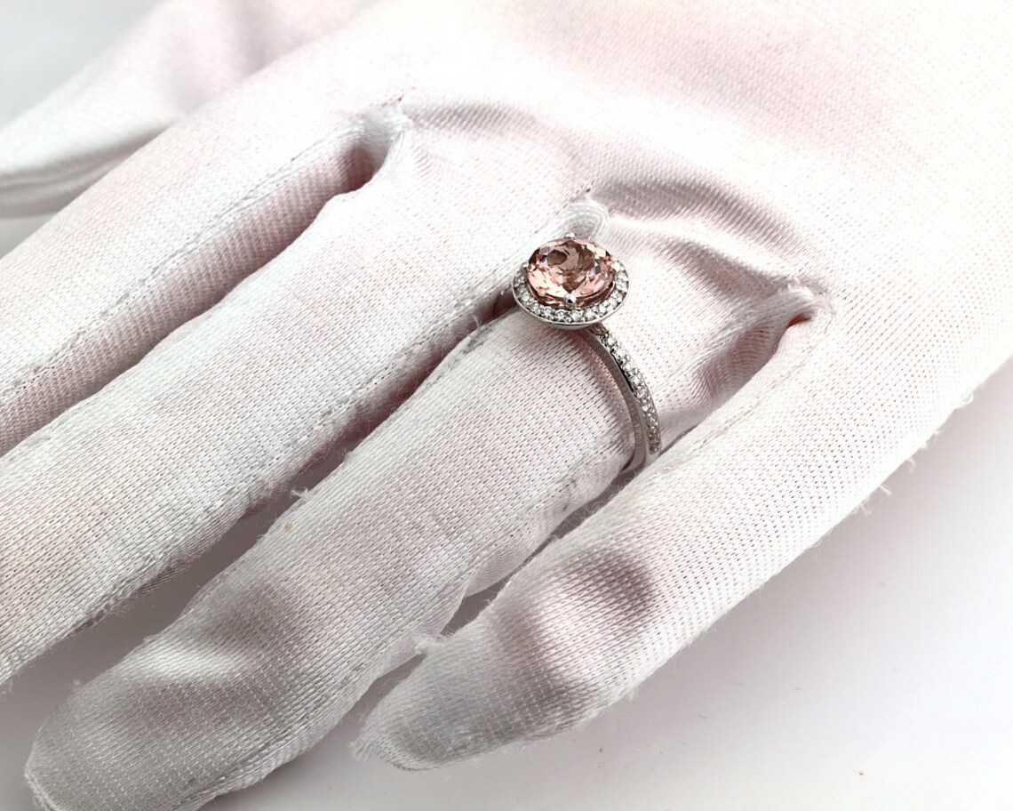 1.10 Ct 7mm Natural Round Morganite Solid 14K White Gold Diamond ...