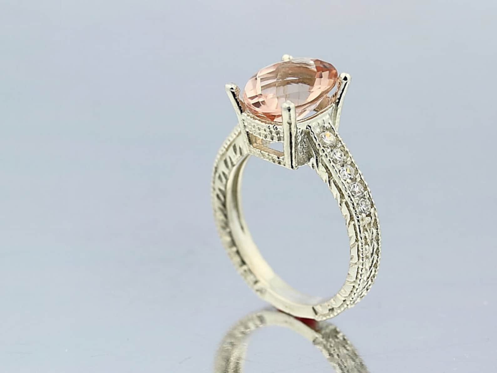Natural Checkerboard Cut Morganite Solid 14K White Gold - Etsy