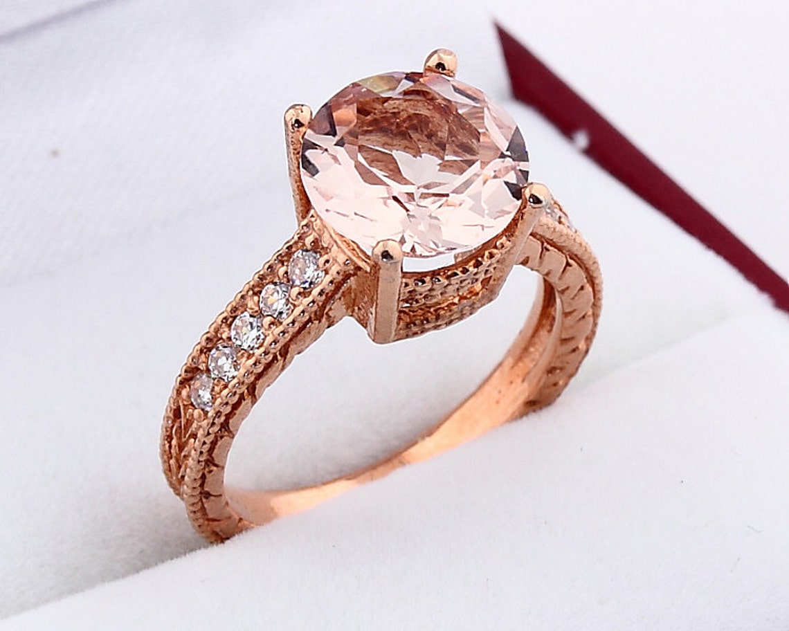 Stunning AAA Natural Round Morganite Solid 14K Rose Gold Diamond ...