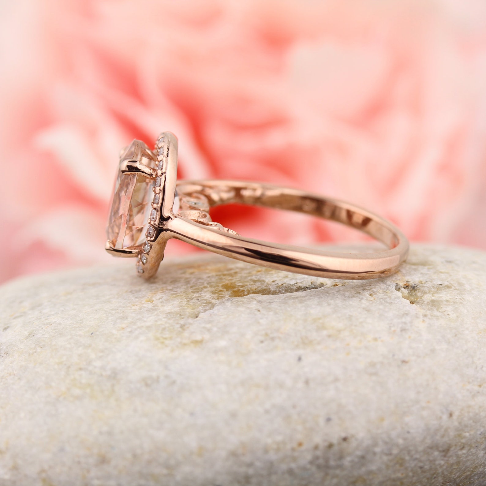 Bridal Set Floral Design AAA Morganite Wedding Set 14K White | Etsy