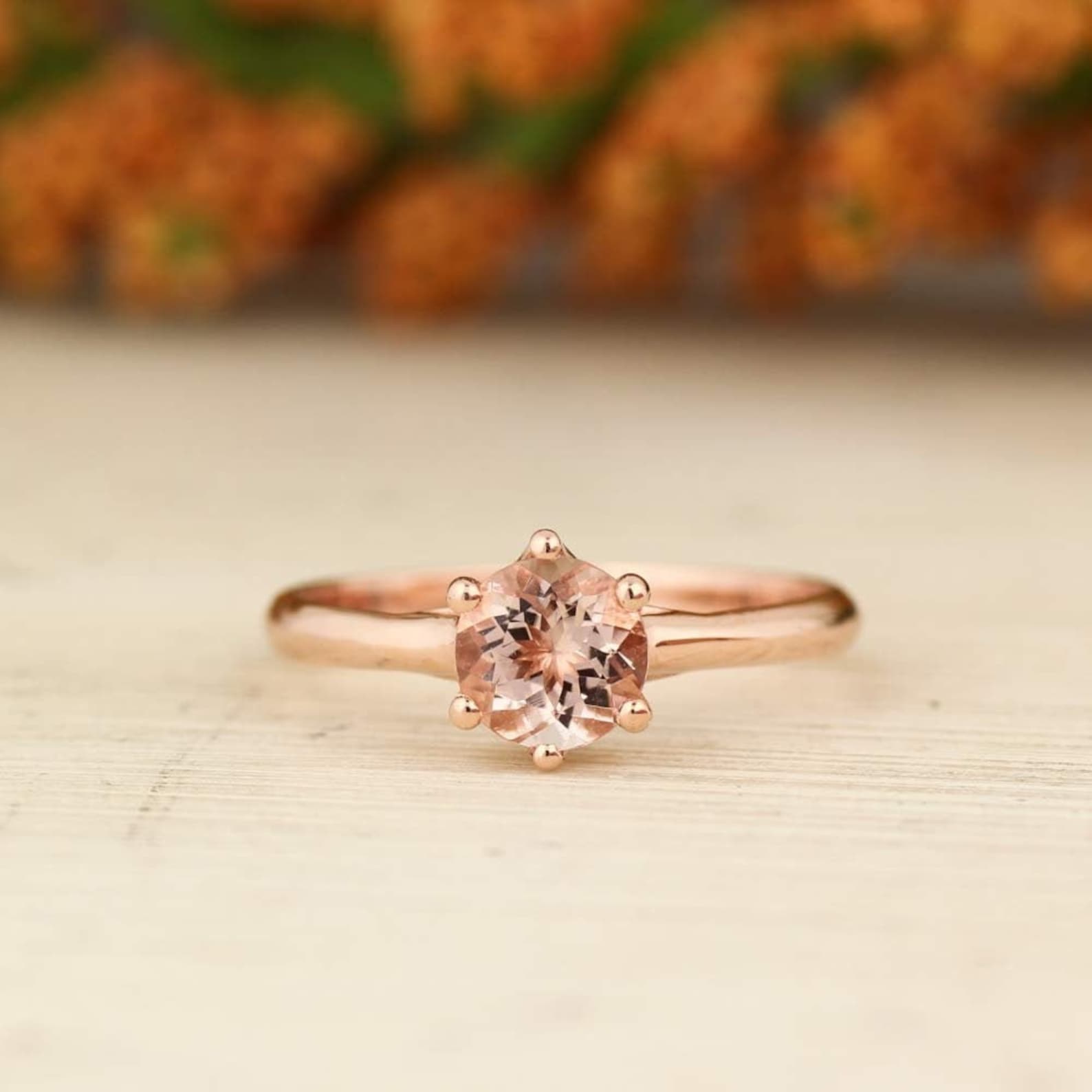 6mm Round Morganite Solitaire Ring in Solid 10K Rose Gold Gem1434 - Etsy