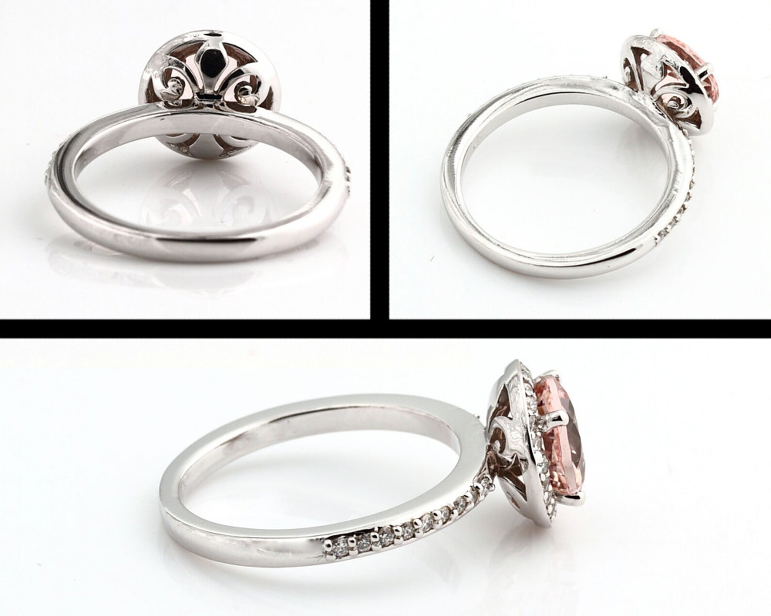 1.10 Ct 7mm Natural Round Morganite Solid 14K White Gold Diamond ...