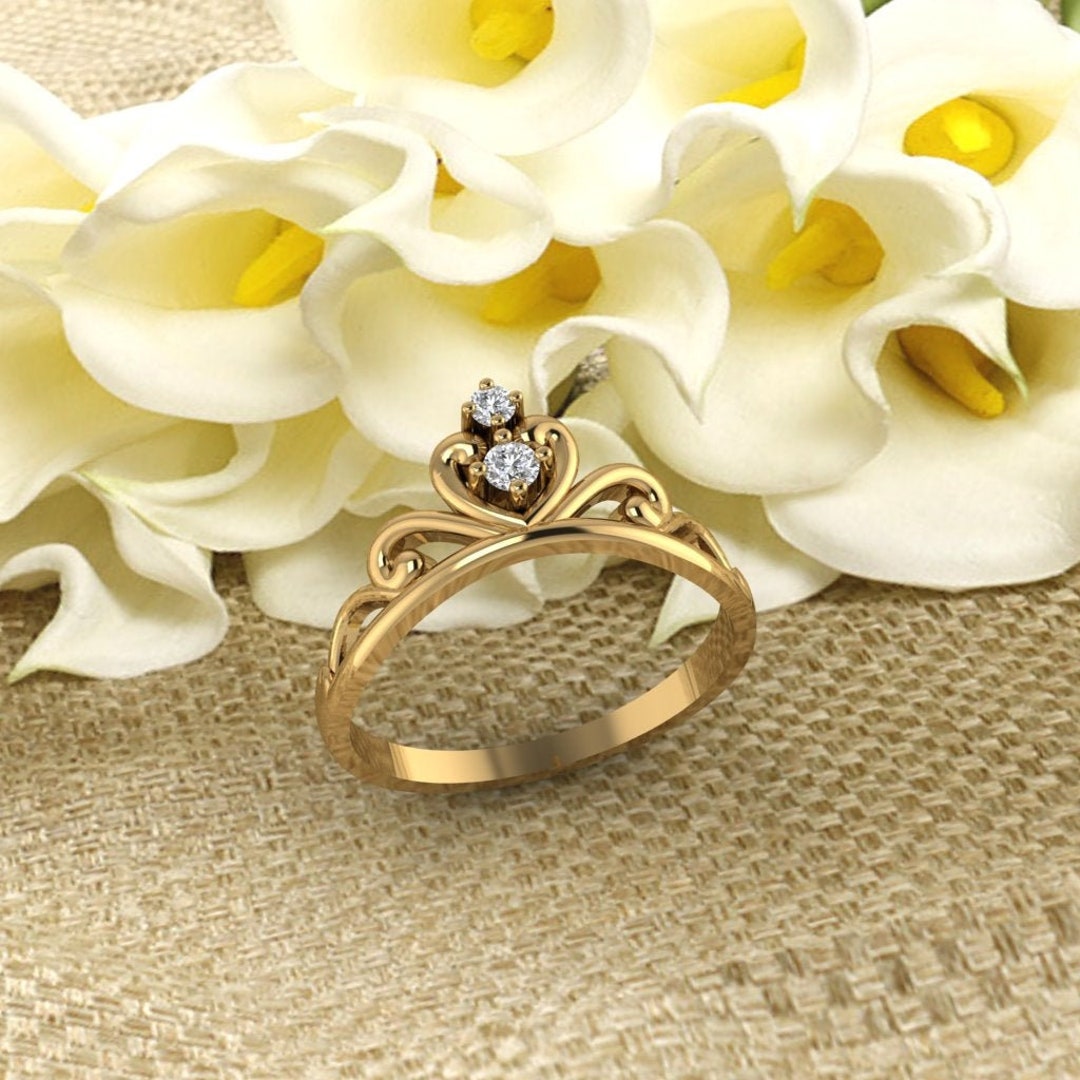 Unique Crown Curved Wedding Band 14K Gold Round Diamond/moissanite ...