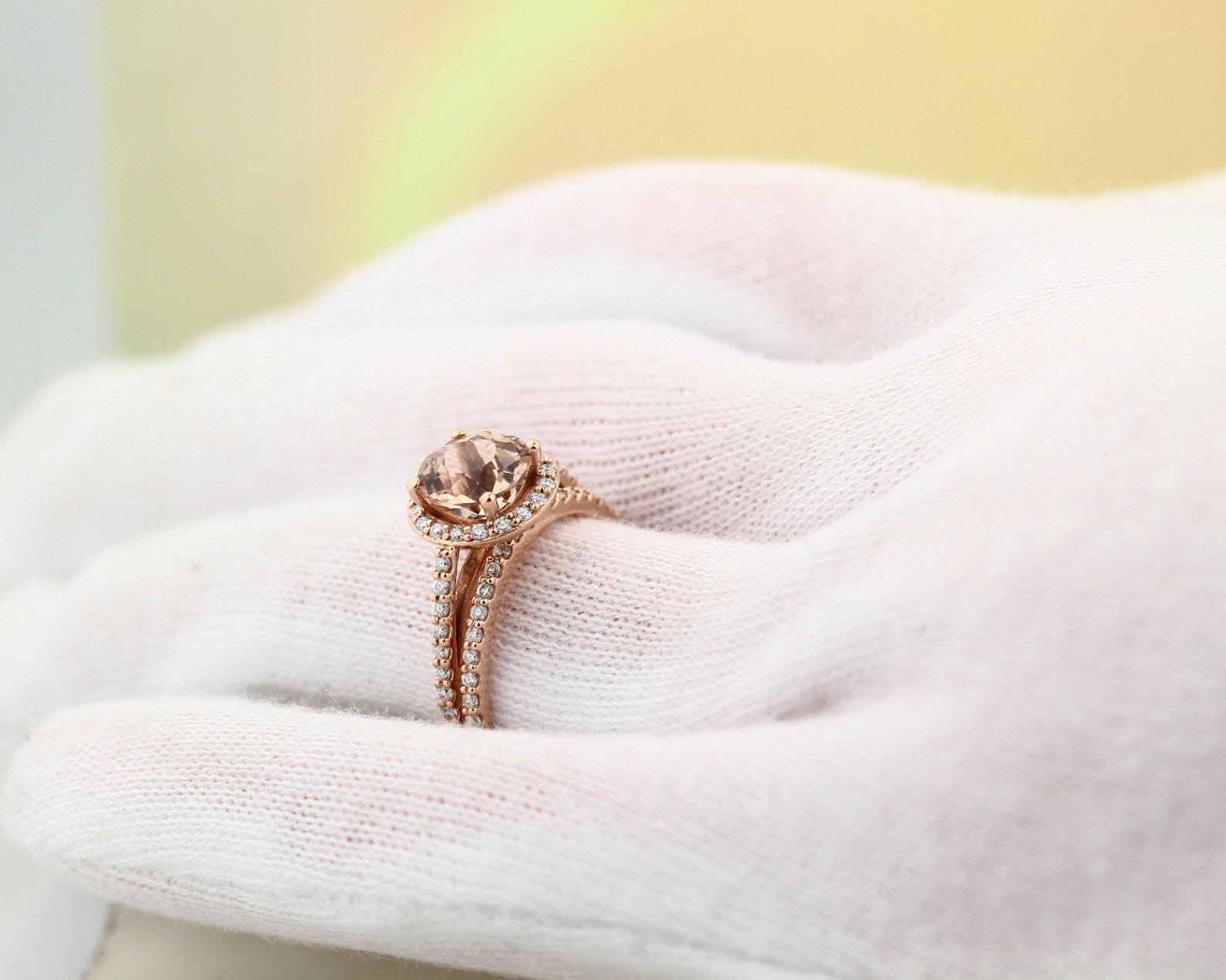 Natural Morganite Ring Set Diamond Halo Morganite Engagement - Etsy