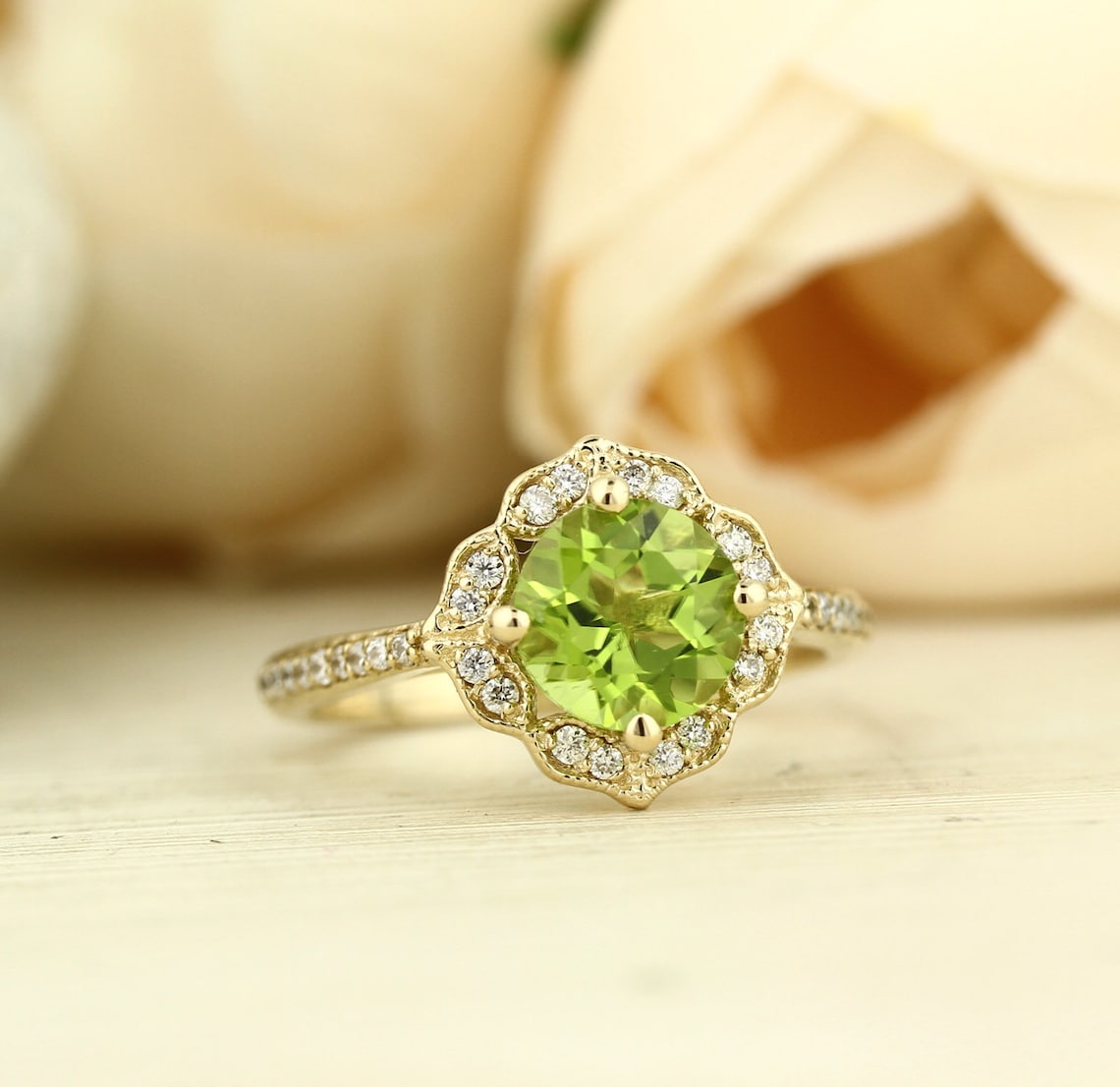 Natural Peridot Engagement Ring Diamond Wedding Ring Vintage - Etsy