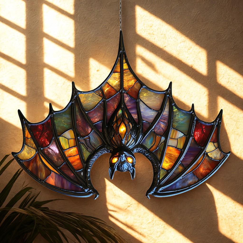 Faux Stained Glass Acrylic Bat Window Hanging: Halloween Decor, Bat ...