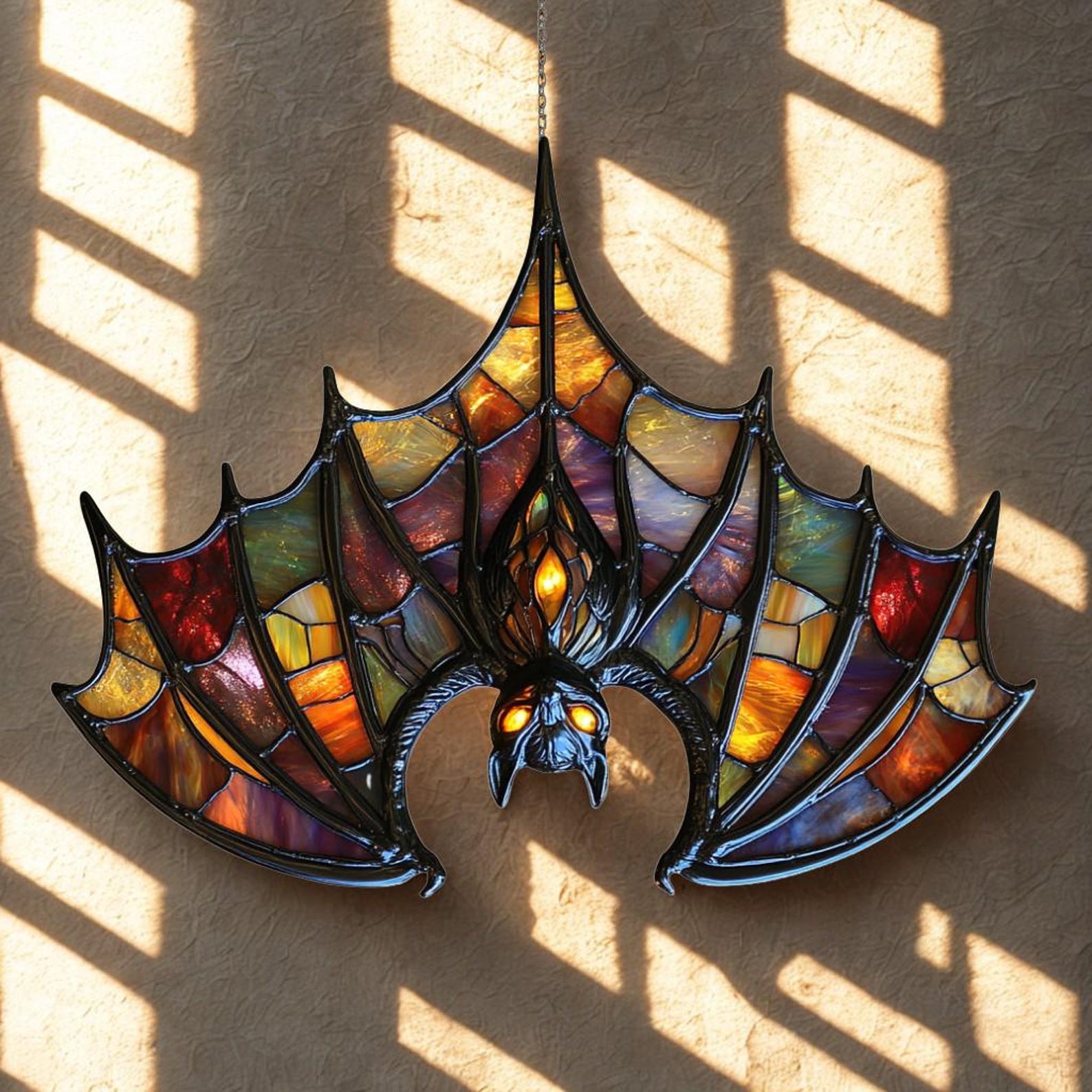 Faux Stained Glass Acrylic Bat Window Hanging: Halloween Decor, Bat ...
