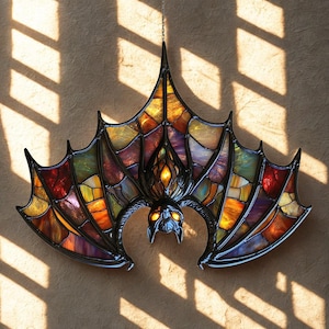 Faux Stained Glass Acrylic Bat Window Hanging: Halloween Decor, Bat ...