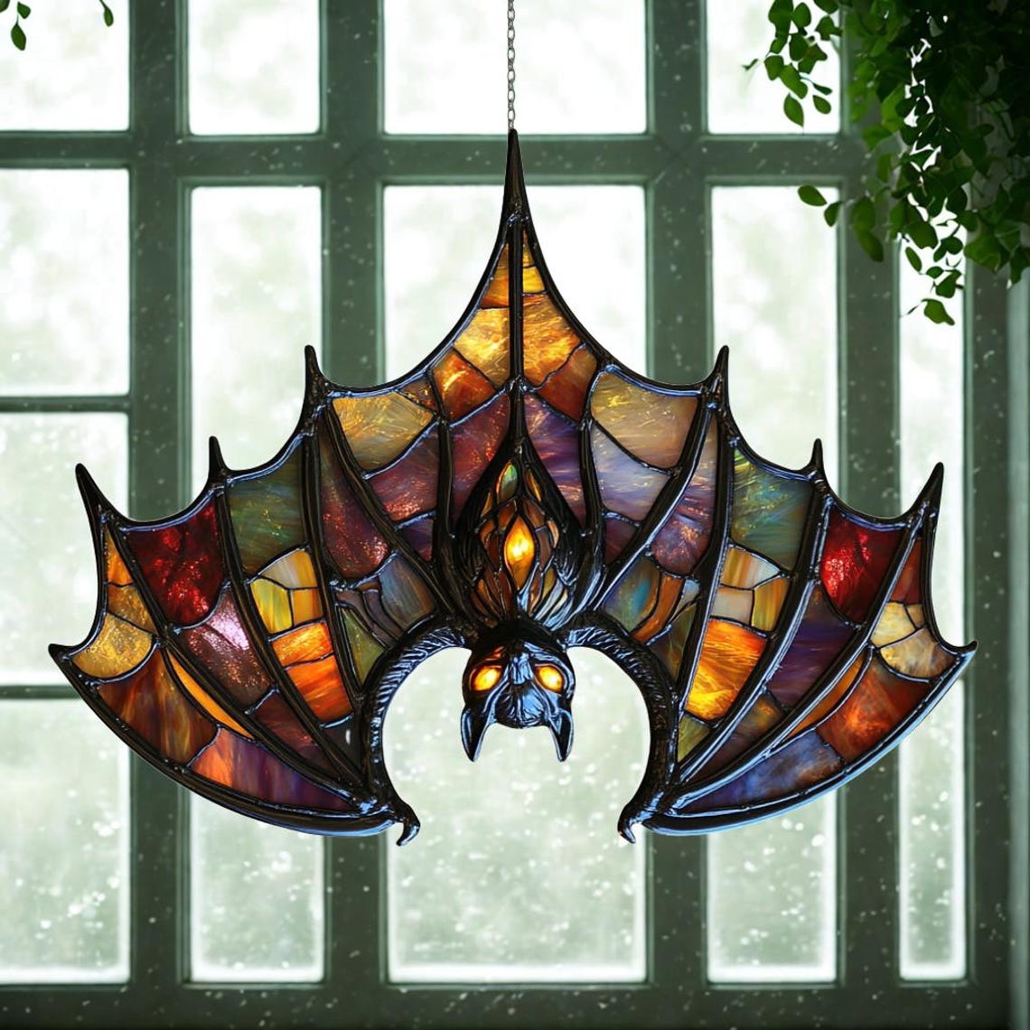Faux Stained Glass Acrylic Bat Window Hanging: Halloween Decor, Bat ...
