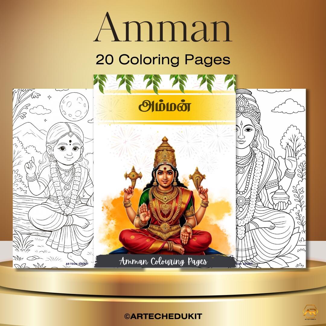 Amman Goddess Coloring Pages: Hindu Devi Printable Art (PDF Download A4 ...